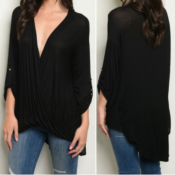 Trend Setter Diva Boutique | Tops | V Deep Plunge High Low Black Top ...